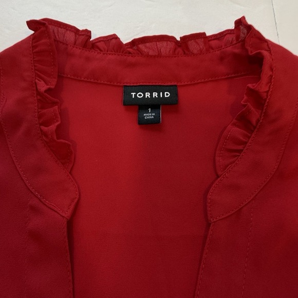 torrid | Tops | Torrid Red Ruffled Mandarin Collar Blouse | Poshmark